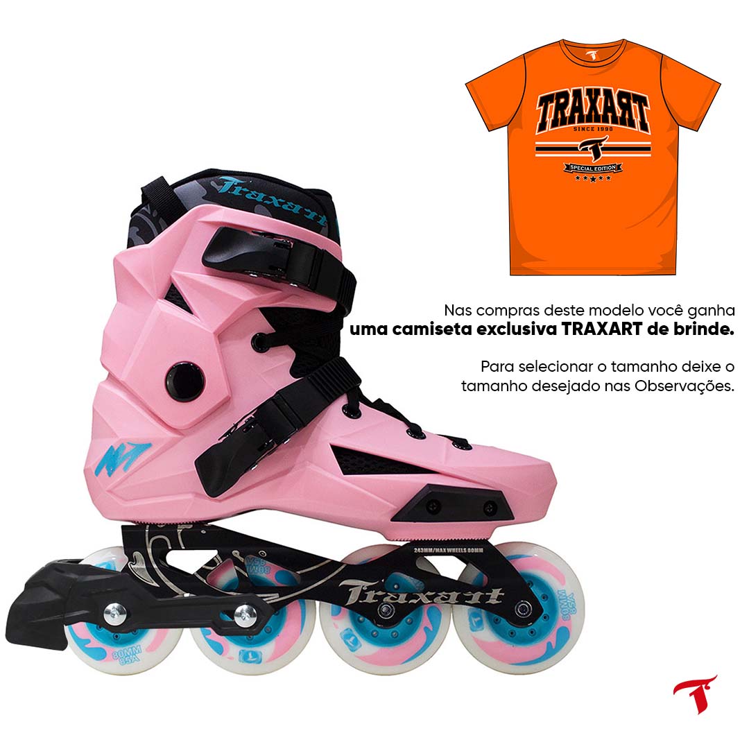 Patins Inline Freestyle Revolt Rose com freio | Traxart