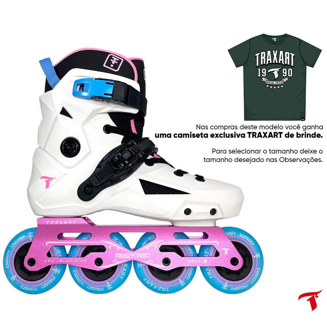 Patins Inline Freestyle Revolt Turbo Branco e Pink | Traxart
