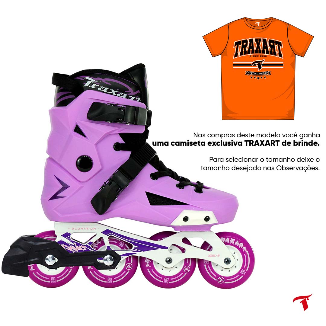 Patins Inline Freestyle Revolt Rose com freio | Traxart